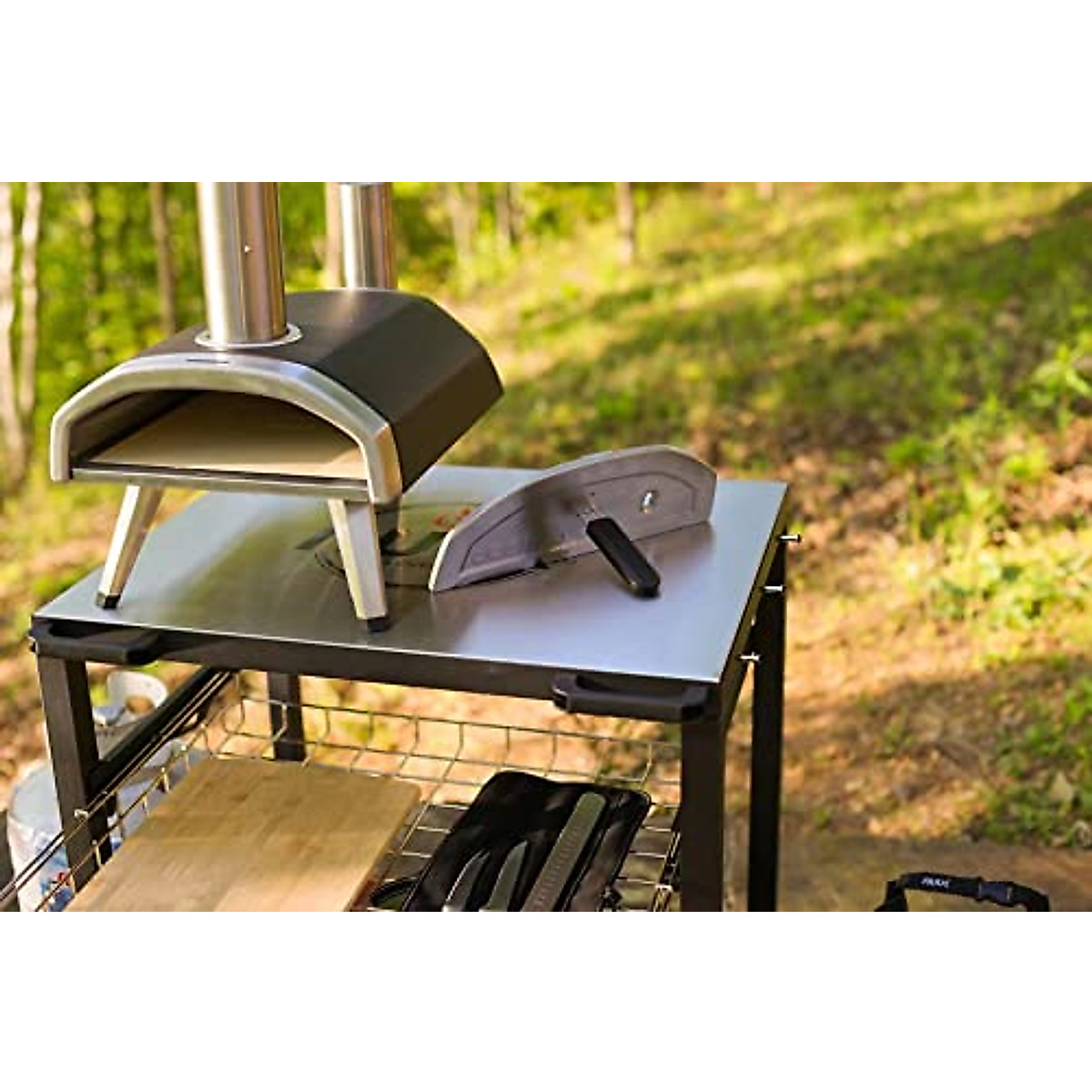 NUUK Double-Shelf Movable Outdoor Pizza Oven Table, 24" x 30" Stainless Steel Commercial Multifunctional Food Prep Worktable with Drawer on Wheels