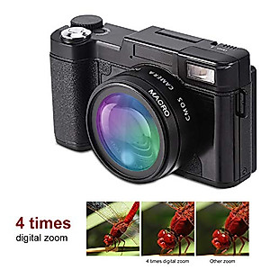 Akozon Digital Camera Camera 24MP Full HD 1080P 4 Times Camera 3.0 Inch 180 Degree Rotation Flip Screen Flash Light for YouTube for Vlog Video Shooting