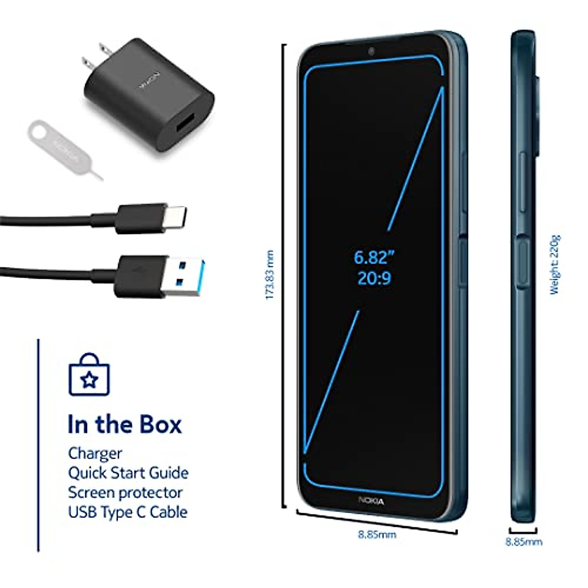 Nokia G50 5G | Android 11 | Unlocked Smartphone | US Version | 4/128GB | 6.82-Inch Screen | 48MP Triple Camera | Ocean Blue