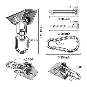 Hammock Hanging Kit, 1100 lb Capacity Heavy Duty 360° Rotate Ultra Durable Hooks for Swing, DQYTJT Hanging Chair Hardware for Ceiling, Yoga, Chair, Multiple Indoor Outdoor Gym