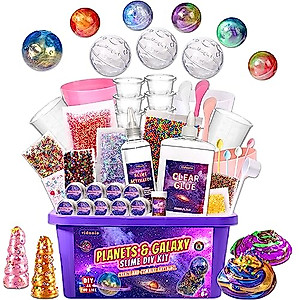 3LB 48 Pcs Planets Galaxy Slime Kit, DIY Slime Making Kit for Boys and Girls, 8 Pack Galaxy Slime Balls, Glow in The Dark, Model Solar System, Crafting Supplies, Best Gift for Kids