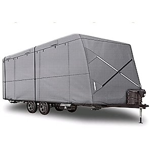 XGear Windproof Upgraded 33' - 35' RV Cover Travel Trailer Cover, Extra-Thick 5 Layers Anti-UV Top, Rip-Stop with 2PCS Extra Straps