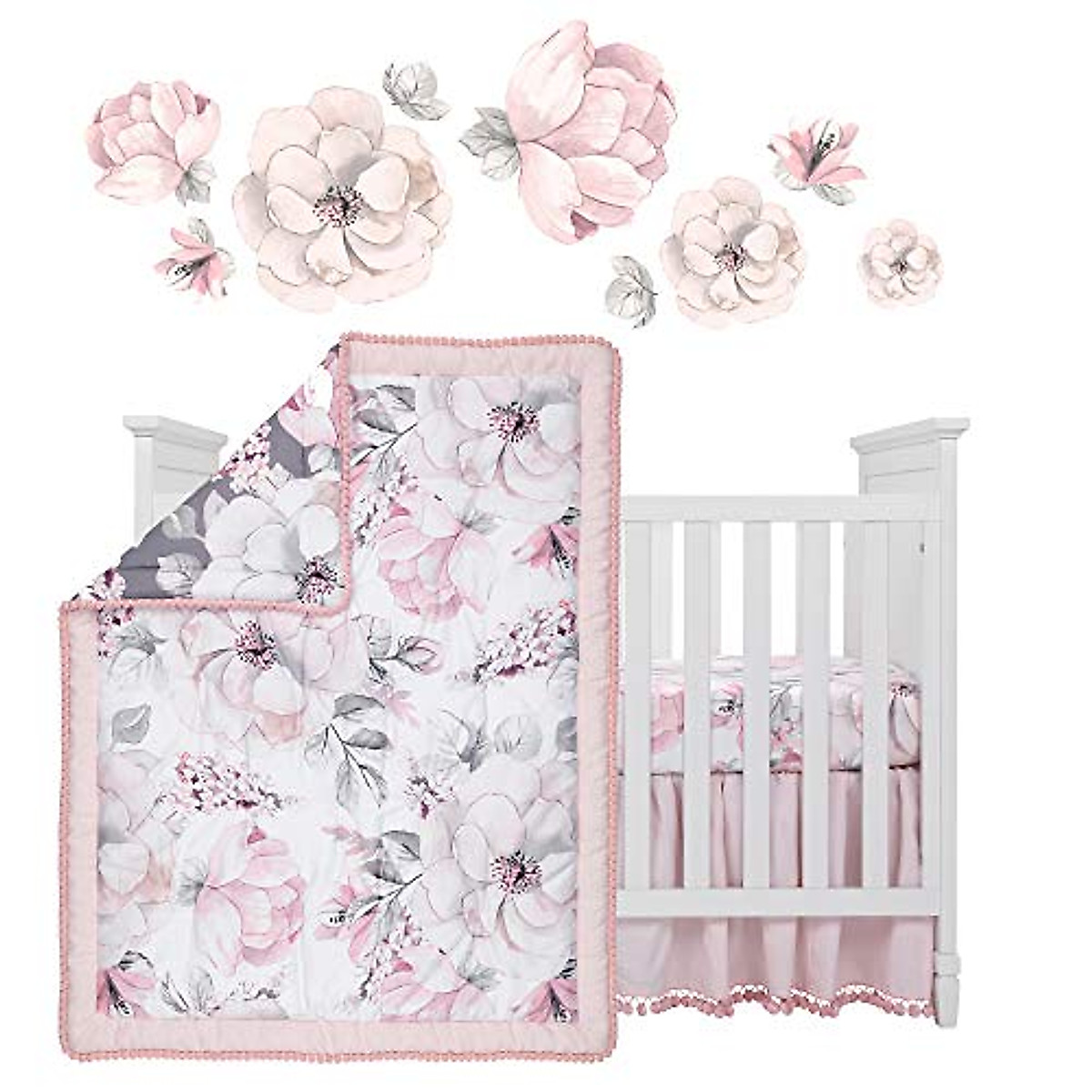Lambs & Ivy Signature Botanical Baby Watercolor Floral 4-Piece Crib Bedding Set
