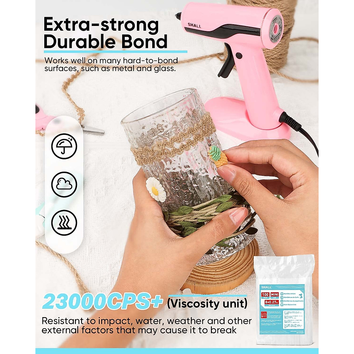 SHALL Mini Hot Glue Sticks, 0.27” Dia x 8” Long, 100-pack Clear Hot Melt Glue Gun Sticks for All-temp Mini Glue Guns, Multipurpose for Kids Adults DIY Art Craft Sealing Repairing Festival Decoration