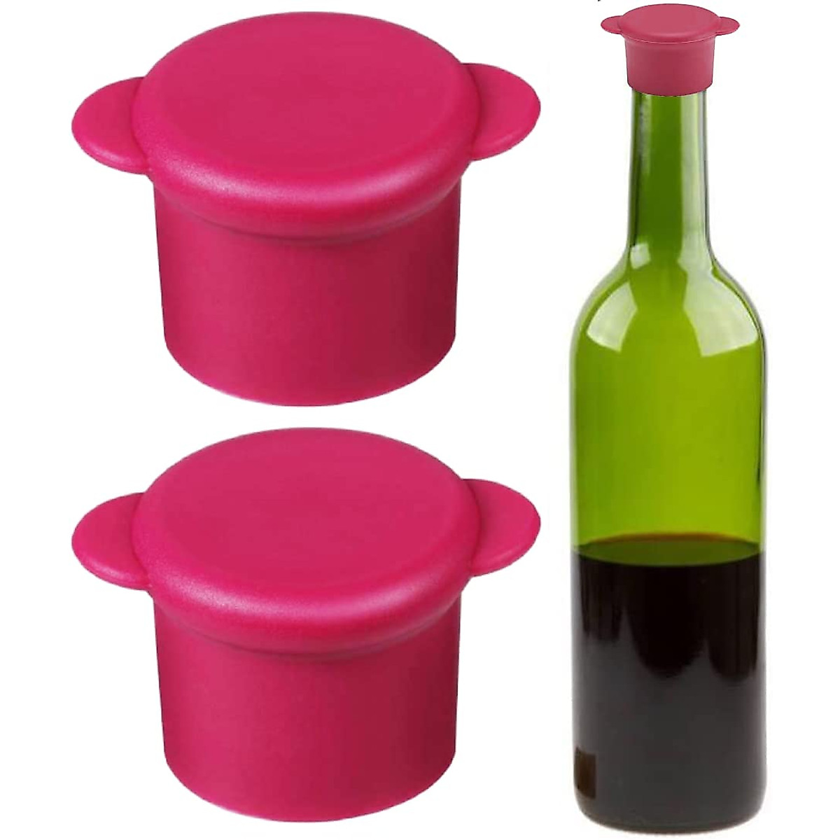 Wine Stoppers - Silicone Wine Bottle Caps - Reusable Unbreakable Sealer Cover Corks - Wine Gifts with Air-Tight Seal - Set of 2 Wine Accessories