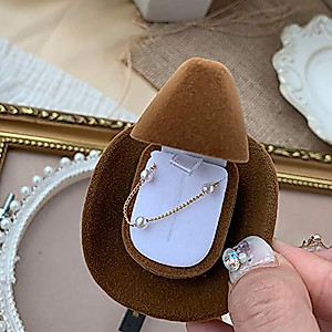 lemonadeus Cowboy Hat Shape Rings Box Velvet Brown Jewelry Display Storage Case Rings Holder