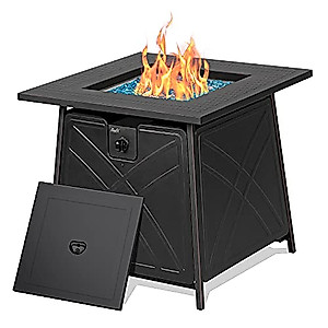 BALI OUTDOORS Propane Fire Pit Table, 28 inch 50,000 BTU Auto-Ignition Outdoor Gas Fire Pit Table, CSA Certification Approval and Strong Steel Tabletop (Square Black)