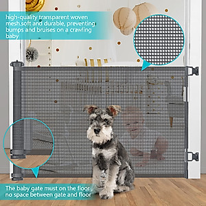 Retractable Baby Gate, Extra Wide Child Mesh Safety Gate with 2 Sets of Mounting Hardware, Pet Dog Gate 34" Tall, Extends to 59" Wide for Stairs, Doorways, Hallways, Deck, Banisters Indoor/Outdoor