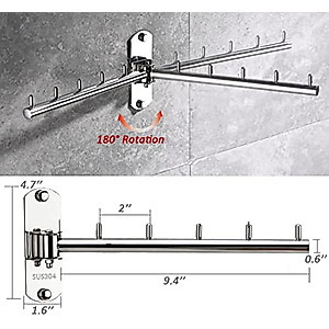 Clothes Hanger Rack Swing Arm, Folding Clothes Hanger Wall Mounted Space Saving Drying Rack, Stainless Steel 304 Laundry Room Valet Hook Holder, Foldable Hanging Hook Rod (Silver)