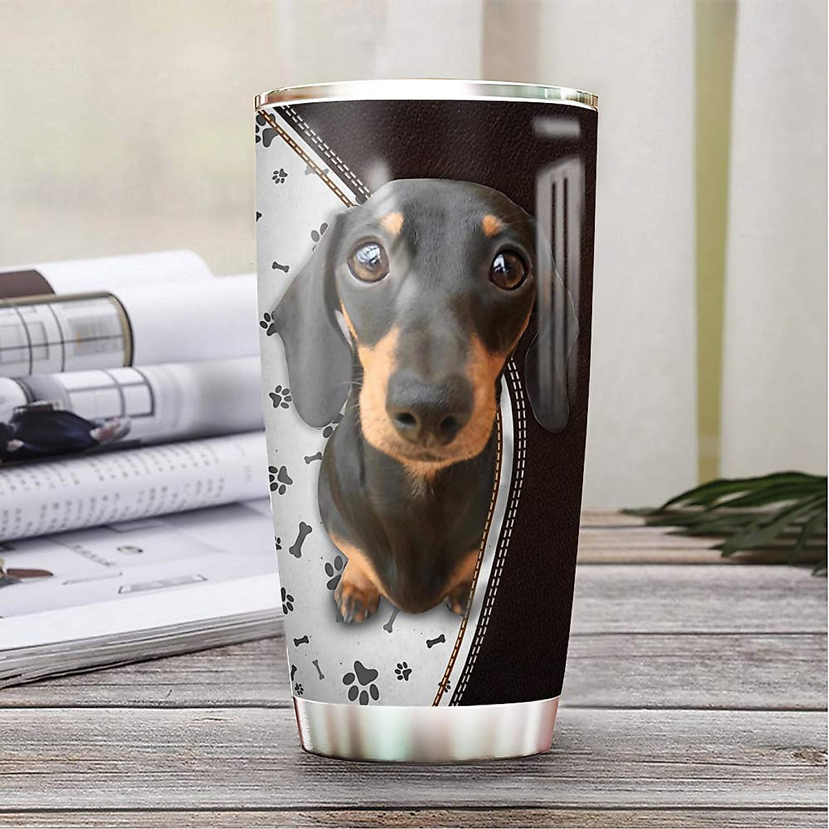 20oz Dachshund Tumbler, Dachshund Kisses Fix Everything, Gifts for Dachshunds Lovers, Coffee Thermos for Women, Stainless Steel Double Wall Vacuum Insulated Coffee Mug, Travel Cup with Lid