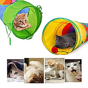 Andiker Cat Tunnel, Cat Tubes for Indoor Cats Collapsible Cat Play Toy for Puzzle Exercising Hiding Training and Running with a Red Fun Ball and 2 Holes (25&120cm) (Colorful)