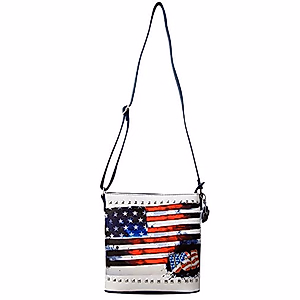 HW Collection Western USA American Flag Stars Stripes Concealed Carry Purse Crossbody Handbag (USA Flag Purse)