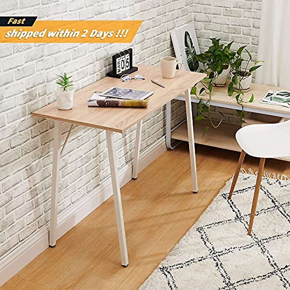Small Computer Desk Study Writing Table for Home Office, I Shaped Black Modern Desk Office Laptop Desk Sturdy Work Table PC Wood Computer Table Gaming Desk with Black Metal Frame - 39.4L* 18.9W* 29.1H