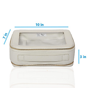 ZOOX Clear Jetset Case, Jumbo Size, 2-Layer Compartments, Chic Cosmetics Makeup Bag for Travel (White Ivory)