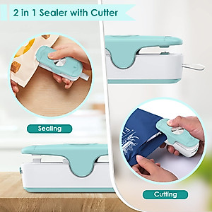 FEPPO Bag Sealer, Mini Bag Sealer with Cutter 2 in 1 Heat Sealers, Portable Food Sealer Mini Sealing Machine Kitchen Gadget For Chip Bags Plastic Bags Food Storage (Battery Included)