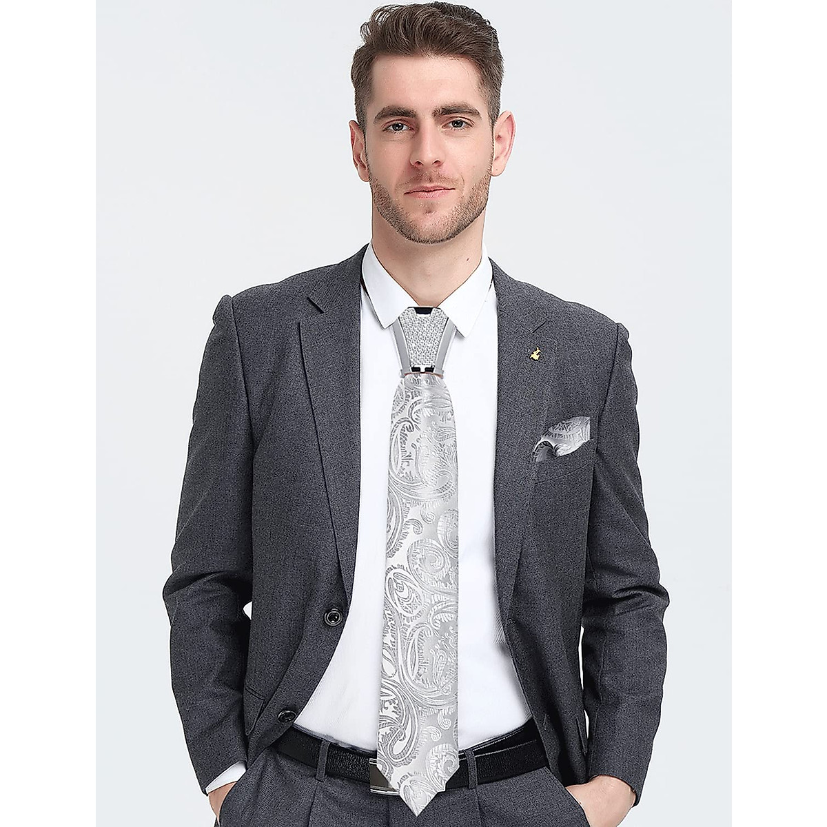 DiBanGu Silver Tie Paisley Ties for Men Tie and Pocket Square Set Tie Accessories for Men Jacquard Woven Silk Necktie