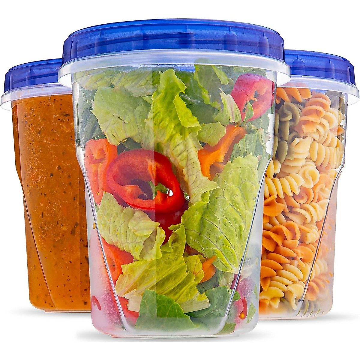 Plastic Food Deli Containers With Twist Top Lids - (32 Oz) - [3 Pack] - Soup & Food Storage Containers Takeout To Go - Airtight Plastic Containers - Microwave, Freezer & Dishwasher Safe BPA-Free