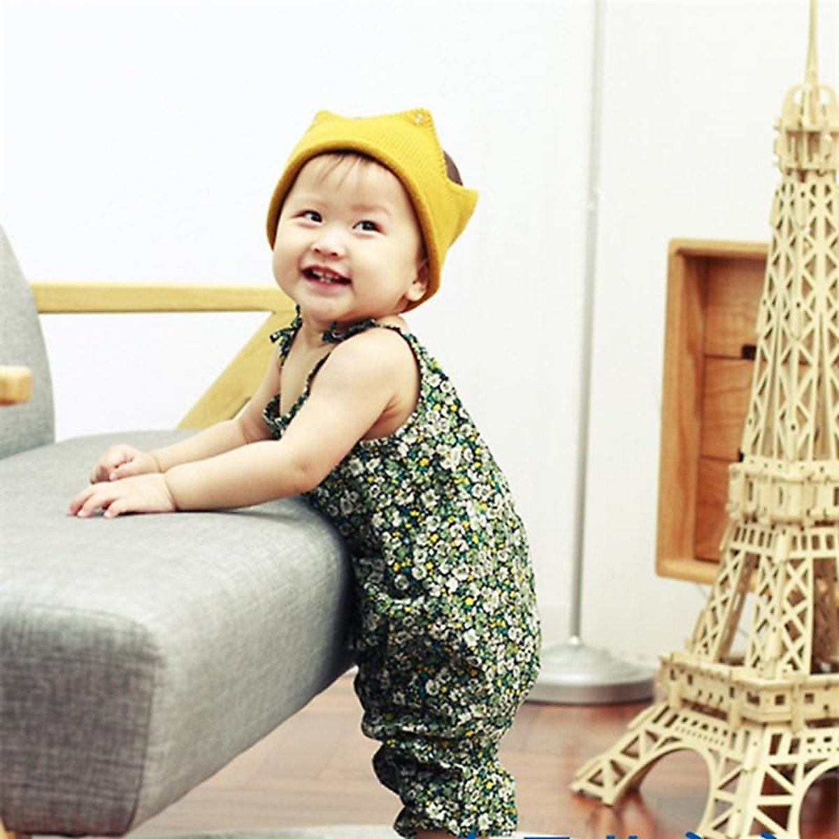 June Bloomy Baby First Birthday Party Knitted Hat 1st Crown Headband Beanie Warm Cap (Yellow)