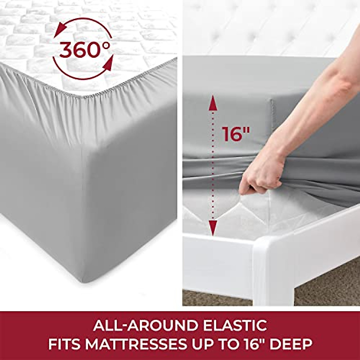 Mellanni Queen Sheet Set - Iconic Collection Bedding Sheets & Pillowcases - Soft, Cooling Bed Sheets - Deep Pocket up to 16" - Wrinkle, Fade, Stain Resistant - 4 PC (Queen, Striped Gray/Silver)