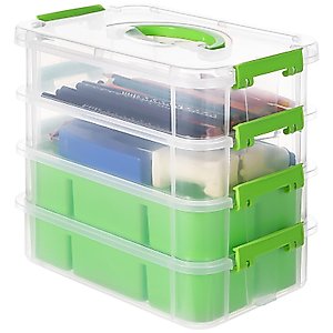 Tideme Plastic Craft Storage Organizer Box - Clear 4-Layer Stack & Carry Storage Containers Box for Beads Supplies, Organizer for Craft Art Painting