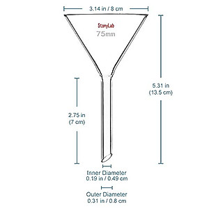 StonyLab 2-Pack Glass Heavy Wall Funnel Borosilicate Glass Funnel, Short Stem 75mm Diameter, 75mm Stem Length