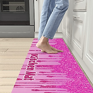 Pink Glitter Dripping Personalized Kitchen Mat Rug,Custom Floor Door Mat Anti-Slip Rugs for Kitchen,Bathroom,Laundry,48x17Inch
