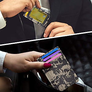 Linomo Thin leather Card Holder and Money Clip Sugar Skull Day of the Dead Wallet RFID Blocking for Men & Women