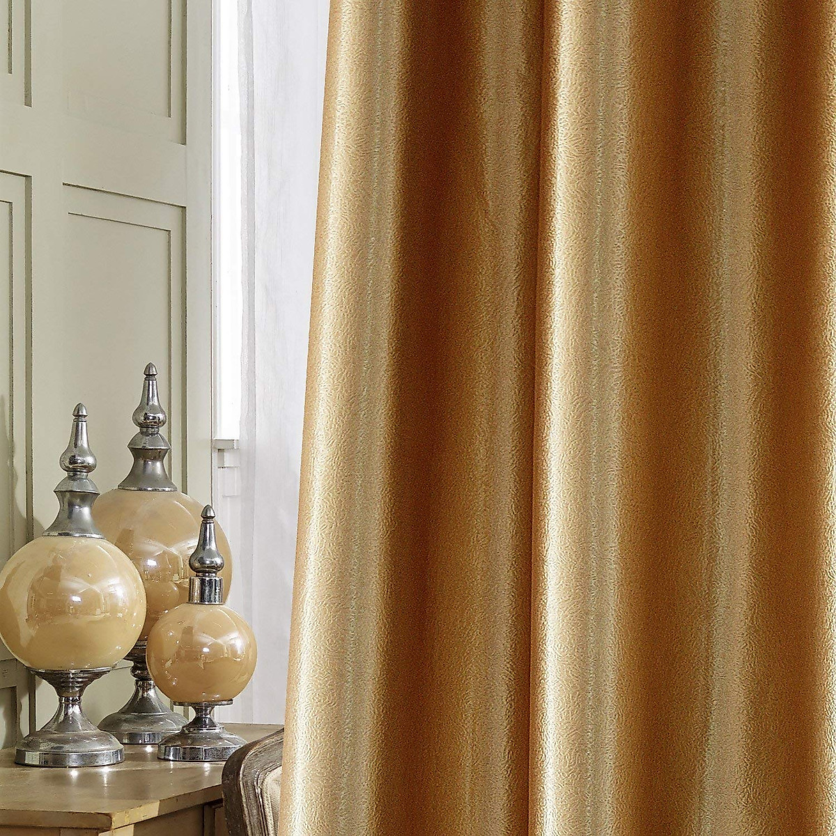 KoTing Gorgeous Solid Blackout Golden Curtain Drape for Bedroom 1 Panel Grommet Top (1Panel 50Wx84 L)