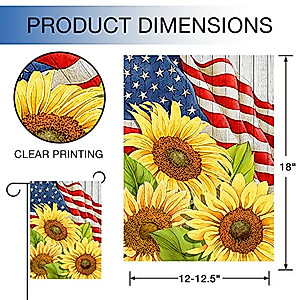 Hzppyz Sunflower 4th of July America Patriotic Garden Flag, Memorial Day Decorative Yard Outdoor Double Sided, Summer USA Spring Burlap Outside Decoration Home Small Decor 12 x 18