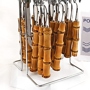 Snplowum 24-Piece Bamboo Flatware Set, Silver Stainless Steel Tableware Set With Cutlery Holder, Kitchen Utensils For Home And Restaurant Daily Use, Mirror Polish, Service For 6