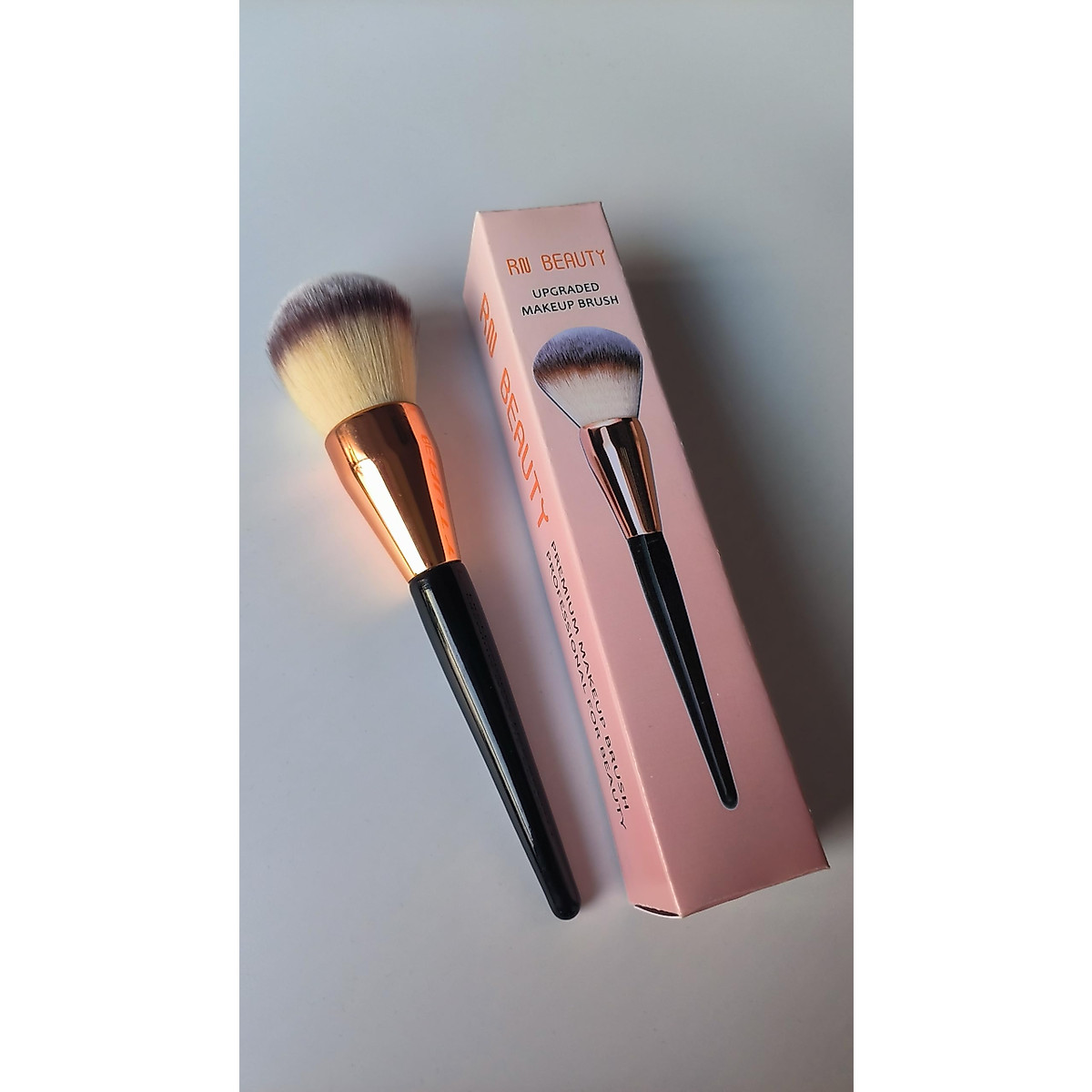 RN BEAUTY Makeup Brushes Large Powder Brush Foundation Blush Bronzer Contour Face Blender Mineral Blending Buffing Cosmetics Kabuki Full Coverage (Rose Gold/Black) 1 Count (Pack of 1)