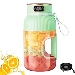 The Ovidian Portable Juicer, Multifunctional Portable Juicer Cup With Digital Display, Portable Juicer Blender With Direct Drinking Lid, Portable Blender Usb Rechargeable (Green)