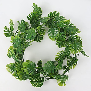 RECUTMS 4Pcs Artificial Monstera Leaves Vines, 5.9FT Fake Hanging Plant Ivy Faux Tropical Palm Leaf Greenery Garland for Garden Porch Patio Jungle Luau Beach Birthday Party Indoor Outdoor Spring Décor