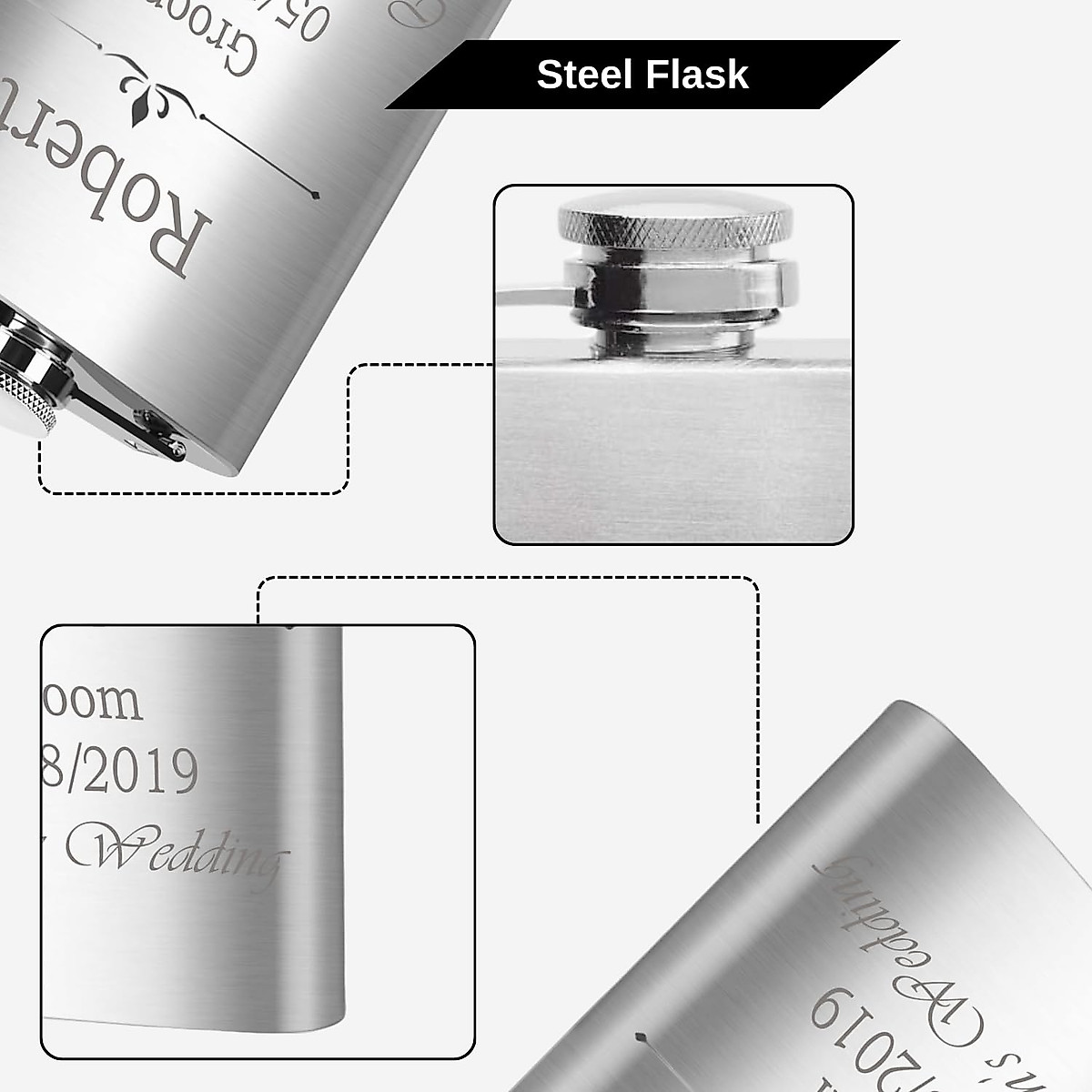 Top Shelf Stainless Steel Wedding Hip Flask 6Oz | Custom Engraving Personalized Name Bachelorette Party Favors Flask | Leak Proof Screw-On Cap | Groomsmen Gifts