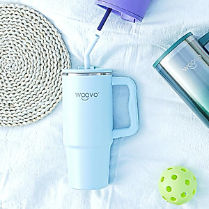 30 oz Water Cup with Straw and Lid, Insulated Water Bottle with Handle, BPA Free Reusable Double Wall Stainless Steel Tumbler Cup for Adults, Light Blue