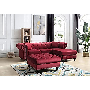 Glory Furniture Nola , Burgundy Sofa Chaise (3 Boxes), 31" H X 98" W X 37" D