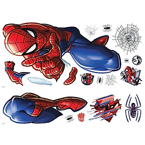 RoomMates RMK4234GM Spider-Man Peel and Stick Wall Decals, 27.36 inches x 33.61 inches, Blue, red, Black