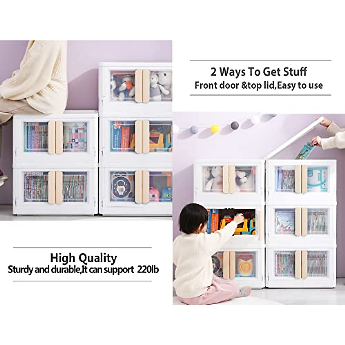 3Pcs Lidded Home Storage Bins with Lids for Cabinet 8.5Gal Stackable Closet Organizer on Wheel for Clothes Organizing Containers with Handle,Collapsible Storage Box for Snacks Pantry Bedroom Dorm