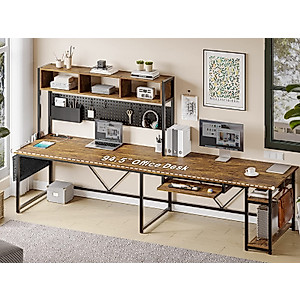 SEDETA L Shaped Computer Desk, Reversible Corner Desk with Power Outlet and Pegboard, Computer Desk with Led Lights, Keyboard Tray, Headphone Hook and Storage Shelves, Rustic Brown
