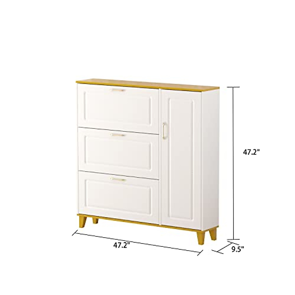 AIEGLE Shoe Cabinet with 3 Flip Drawers & Locker, Floor Shoe Storage Organizer Wood Shoe Rack for Entryway Halloway Living Room, White (3 Flip Drawers & Locker)