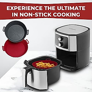 Air Fryer Silicone Liners Set of 2 Air Fryer Liners Pot Reusable Silicone Liners for Cooking, Baking, Oven Safe Replacement of Flammable Parchment Liner paper Grey+Red (Top 8 in, Bottom 6.8in)