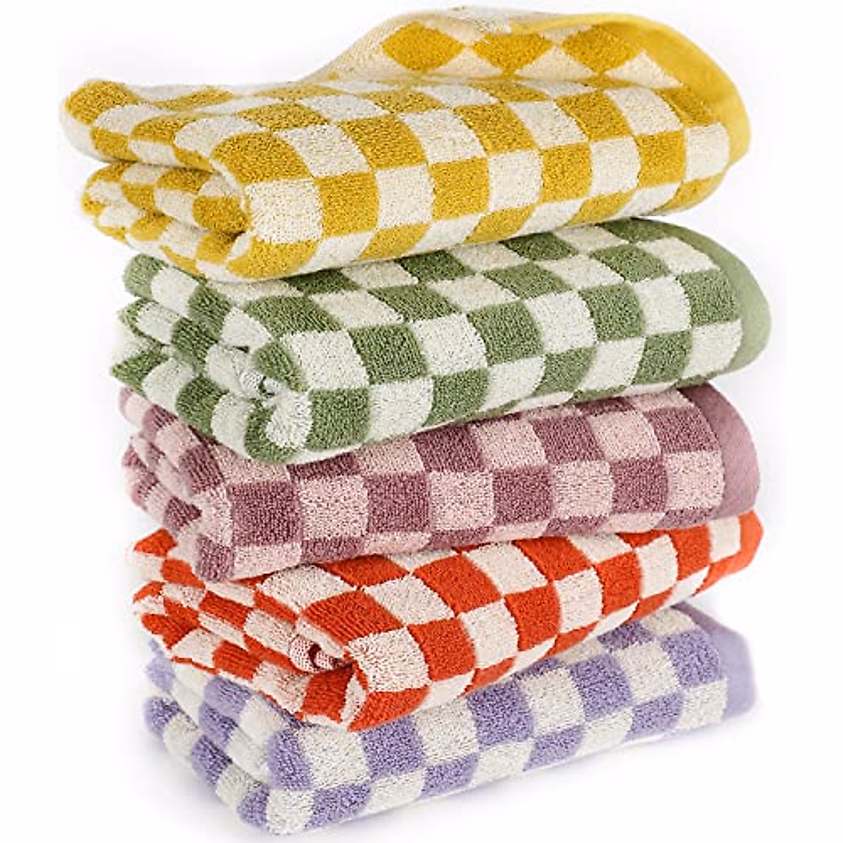 Sawowkuya 5 Pcs Checkered Hand Towels, 100% Cotton Bath Towels Checkered Towel, Soft Absorbent Hand Towels for Bathroom, 13” x 29” Cute Patterned Face Towels for Spa Gym Kitchen