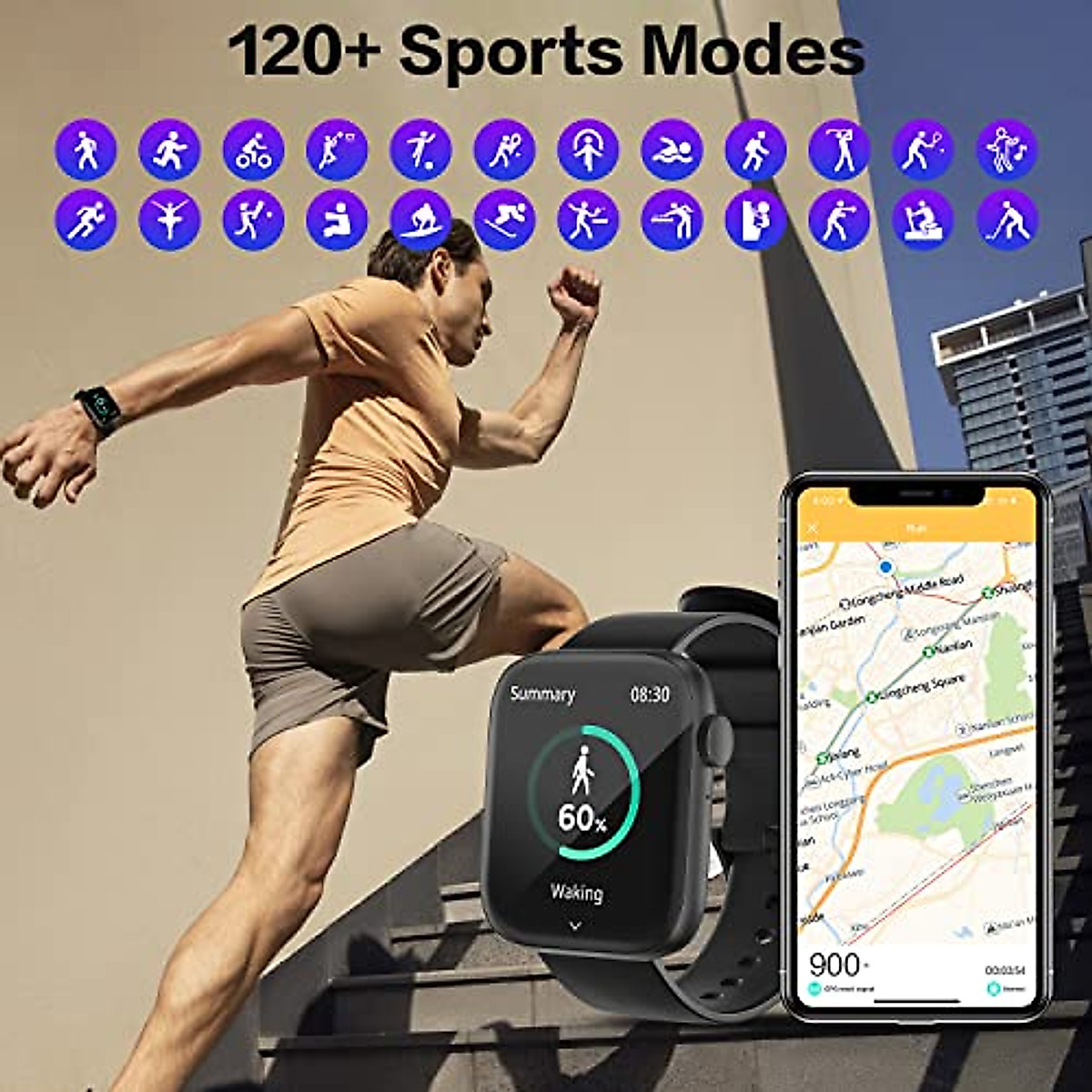 Smart Watch(Answer/Make Calls), 1.8” Full Touch Screen Smartwatch with AI Voice Assistant Heart Rate Sleep Tracker, IP67 Waterproof Watch with 120+ Sports Modes for Men Women Compatible Android iOS