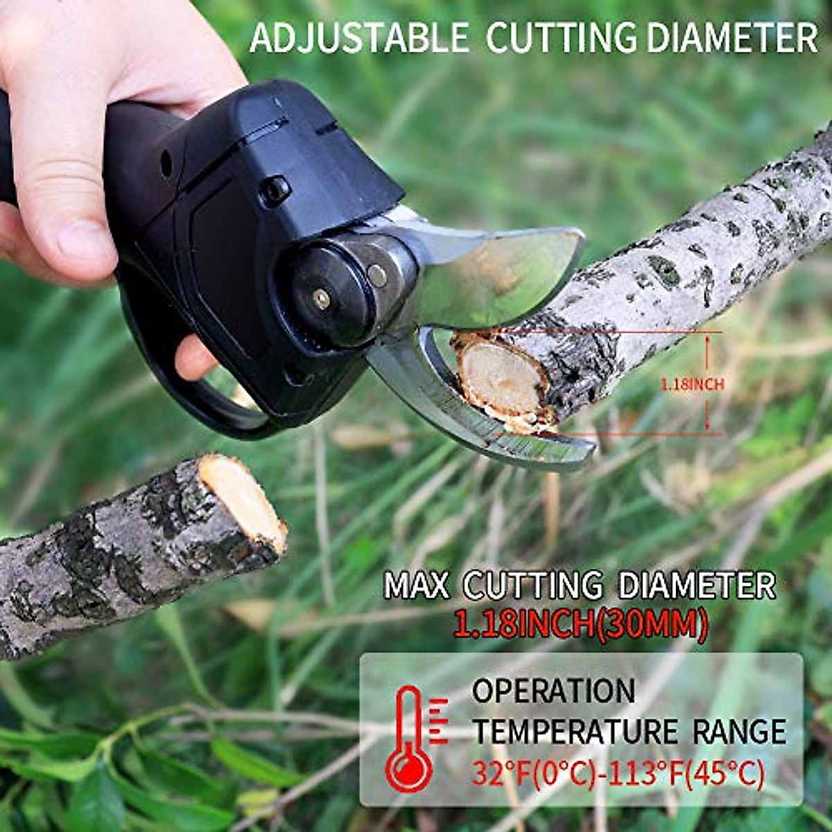 dibike Electric Pruning Shears with Rechargeable Lithium Battery, 30mm Max Cutting Diameter, Power Tree Electric Branch Scissors Wood Prunner (Black-2)