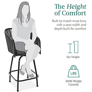 Best Choice Products Set of 2 Woven Wicker Swivel Bar Stools, Patio Bar Height Chair for Backyard, Pool, Garden, Deck w/ 360 Rotation, 250lb Capacity - Black/Gray