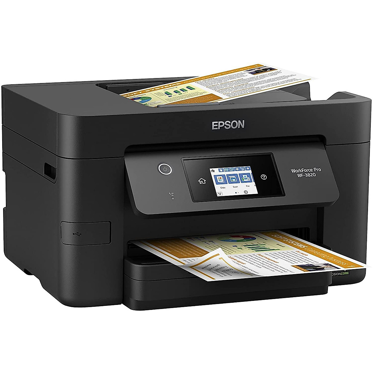 Epson Workforce Pro WF-3820 All-in-One Wireless Color Inkjet Printer for Office - Print Scan Copy Fax - 21 ppm, 8.5 x 14, 4800 x 2400 dpi, 35-Sheet ADF, Auto 2-Sided Printing, Ethernet, WiFi, USB