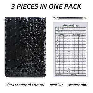 Scott Edward Golf Scorecard Cover Leather Scorecard Holder Statistic and Score Tracking Waterproof Soft Thick (Black Texture)