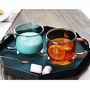 SMALLSHS Clear&Colorful Double Walled Glass Coffee Mug, Insulated Colored Latte Cup with Handle for Hot&Cold Beverages, Clear Thick Tumbler for Home Office Drinking (Clear brown)