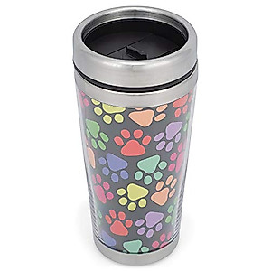 Elanze Designs Colorful Paw Prints on Black 16 Oz Stainless Steel Travel Mug
