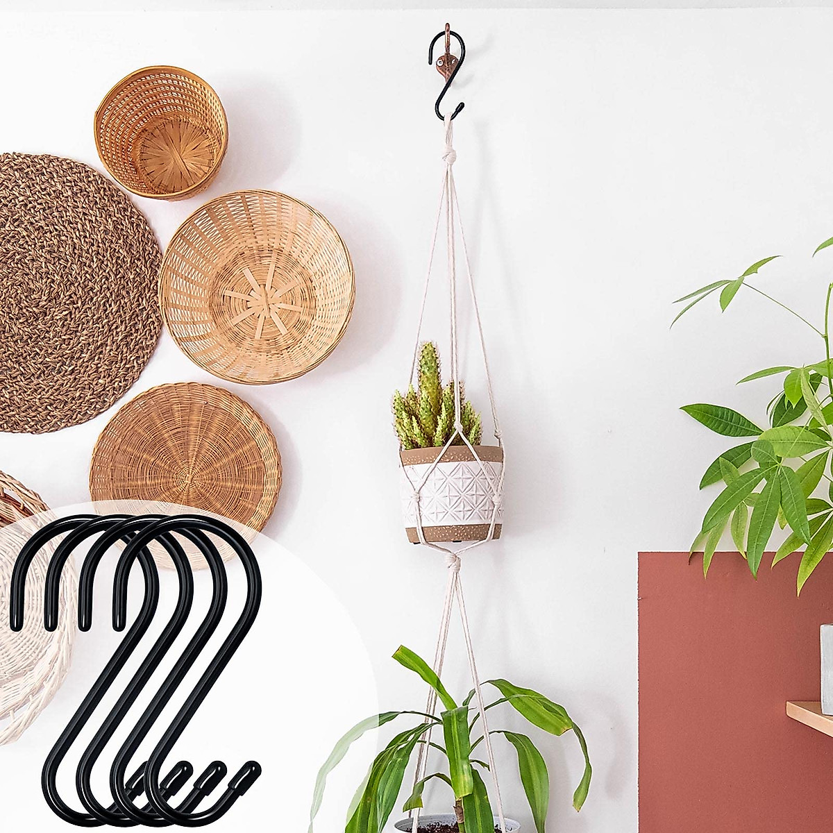 12 Pack 4-1/2 Inch S Hooks for Hanging, Large Vinyl Coated Closet Hooks Non Slip Heavy Duty S Hanging Hooks, Steel Metal Black Rubber Coated S Hook for Hanging Jeans Plants Clothes Pot Pan Cups Towel